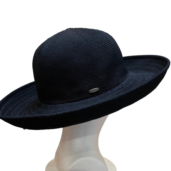 Scala | Accessories | Scala Black Acrylic Woven Wide Roll Up Brim Sun ...